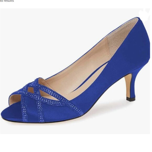 Shoes | Xyd Blue Prom Wedding Kitten Low Heels Dress Pumps Peep Toe ...